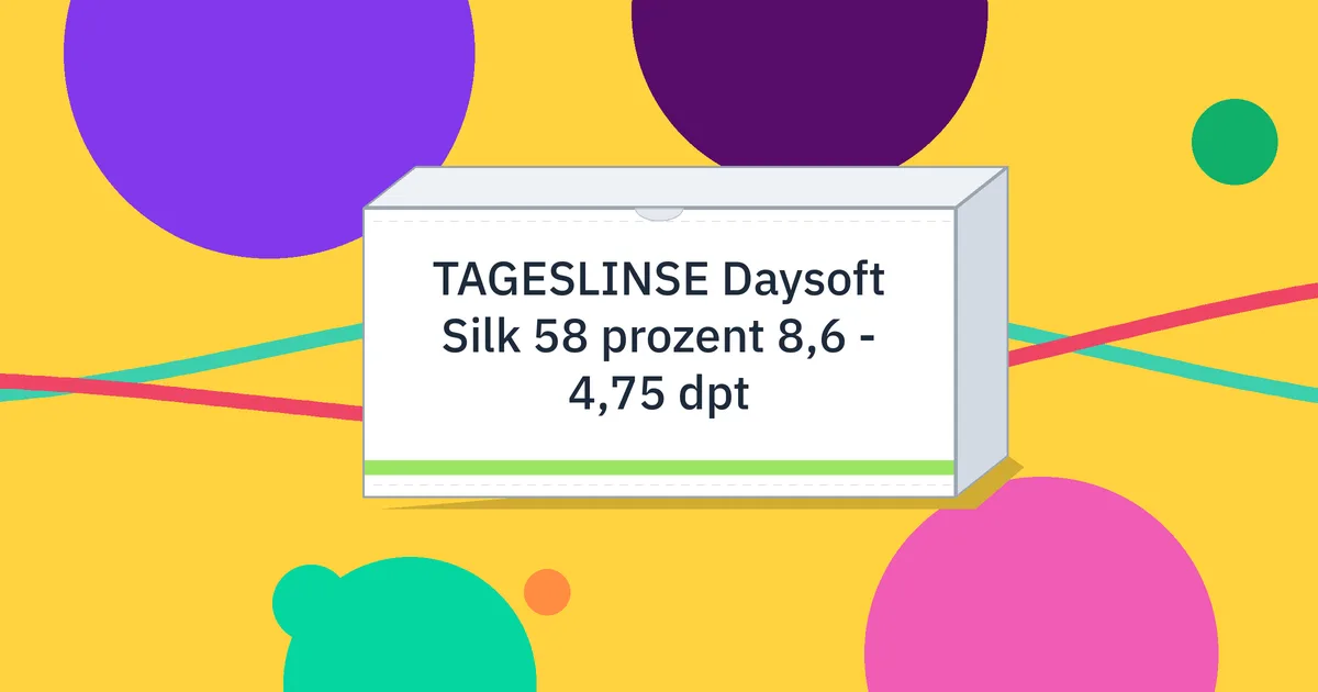 Symbolbild: Packung mit der Aufschrift TAGESLINSE Daysoft Silk 58 prozent 8,6 -4,75 dpt (PZN 00332794) – Verfügbarkeit und Bezug in Apotheken in Frankfurt am Main