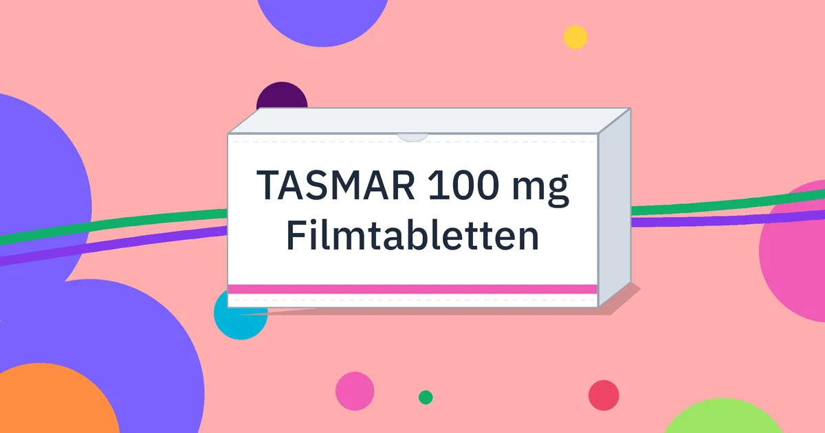 Symbolbild: Packung mit der Aufschrift TASMAR 100 mg Filmtabletten (PZN 00723276) – Verfügbarkeit und Bezug in Apotheken in Frankfurt am Main