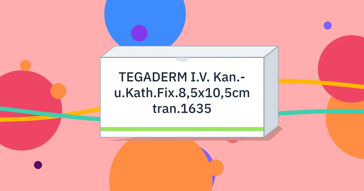 Symbolbild: Packung mit der Aufschrift TEGADERM I.V. Kan.-u.Kath.Fix.8,5x10,5cm tran.1635 (PZN 19704175) – Verfügbarkeit und Bezug in Apotheken in Frankfurt am Main
