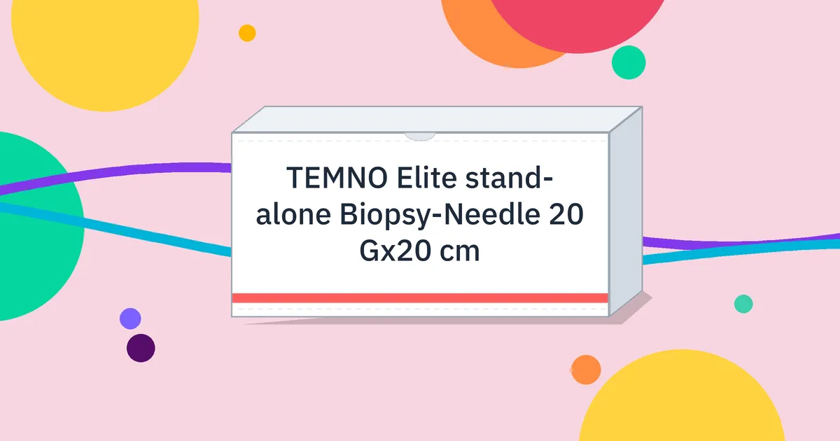 Symbolbild: Packung mit der Aufschrift TEMNO Elite stand-alone Biopsy-Needle 20 Gx20 cm (PZN 18765252) – Verfügbarkeit und Bezug in Apotheken in Frankfurt am Main
