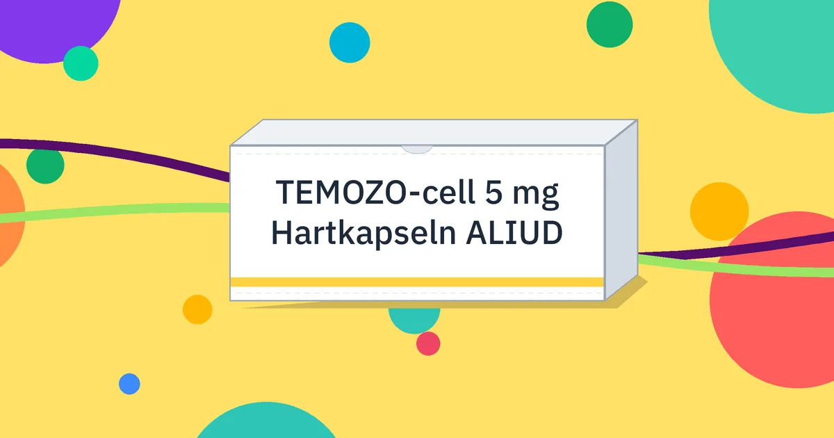 Symbolbild: Packung mit der Aufschrift TEMOZO-cell 5 mg Hartkapseln ALIUD (PZN 13168592) – Verfügbarkeit und Bezug in Apotheken in Frankfurt am Main