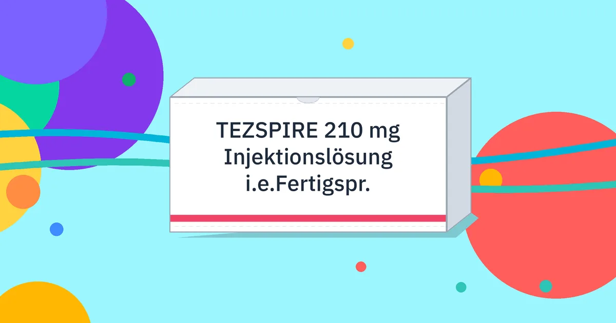 Symbolbild: Packung mit der Aufschrift TEZSPIRE 210 mg Injektionslösung i.e.Fertigspr. (PZN 18835840) – Verfügbarkeit und Bezug in Apotheken in Frankfurt am Main