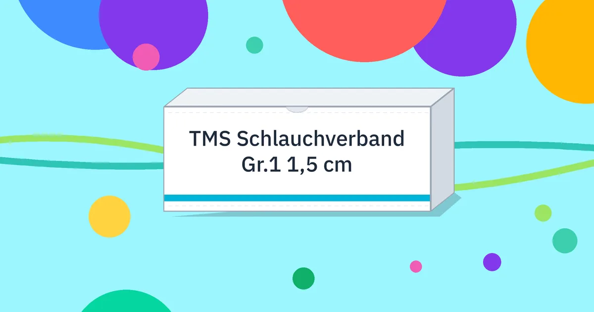 Symbolbild: Packung mit der Aufschrift TMS Schlauchverband Gr.1 1,5 cm (PZN 18316229) – Verfügbarkeit und Bezug in Apotheken in Frankfurt am Main