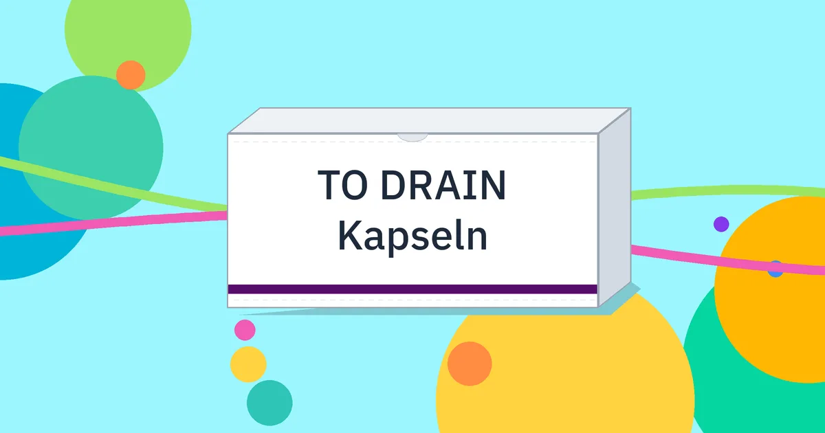 Symbolbild: Packung mit der Aufschrift TO DRAIN Kapseln (PZN 12480459) – Verfügbarkeit und Bezug in Apotheken in Frankfurt am Main