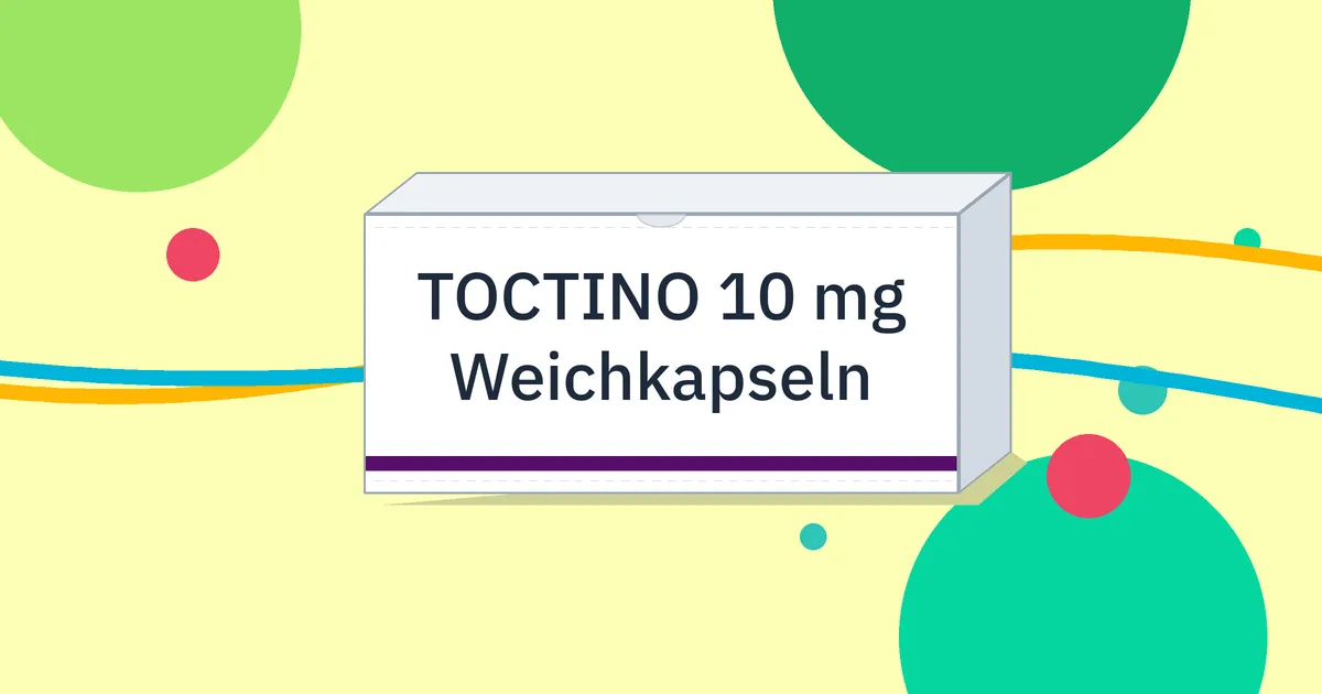 Symbolbild: Packung mit der Aufschrift TOCTINO 10 mg Weichkapseln (PZN 18111734) – Verfügbarkeit und Bezug in Apotheken in Frankfurt am Main