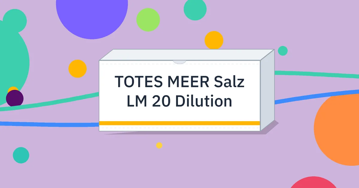 Symbolbild: Packung mit der Aufschrift TOTES MEER Salz LM 20 Dilution (PZN 13226295) – Verfügbarkeit und Bezug in Apotheken in Frankfurt am Main