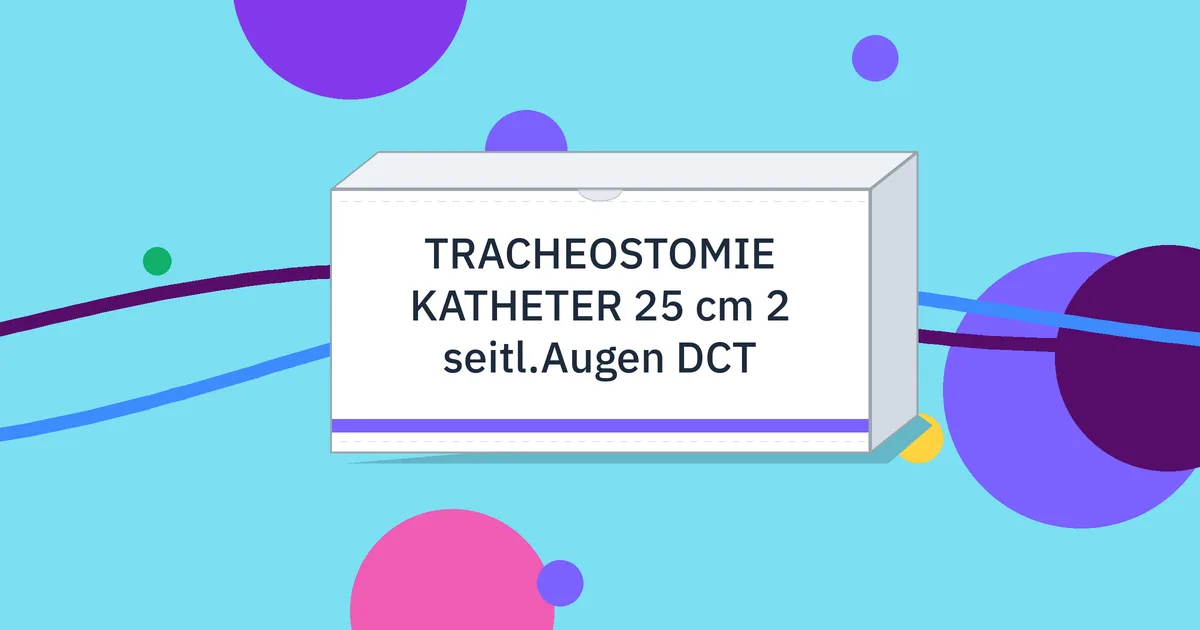 Symbolbild: Packung mit der Aufschrift TRACHEOSTOMIE KATHETER 25 cm 2 seitl.Augen DCT (PZN 04639087) – Verfügbarkeit und Bezug in Apotheken in Frankfurt am Main