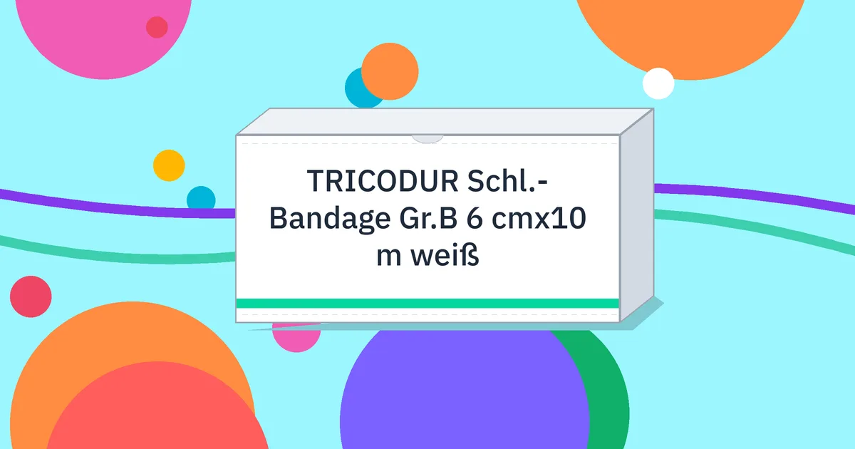 Symbolbild: Packung mit der Aufschrift TRICODUR Schl.-Bandage Gr.B 6 cmx10 m weiß (PZN 11184776) – Verfügbarkeit und Bezug in Apotheken in Frankfurt am Main