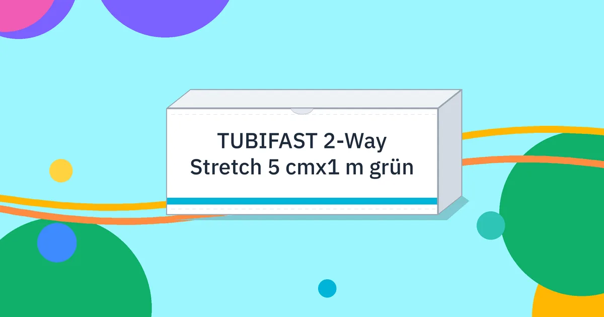 Symbolbild: Packung mit der Aufschrift TUBIFAST 2-Way Stretch 5 cmx1 m grün (PZN 14333834) – Verfügbarkeit und Bezug in Apotheken in Frankfurt am Main