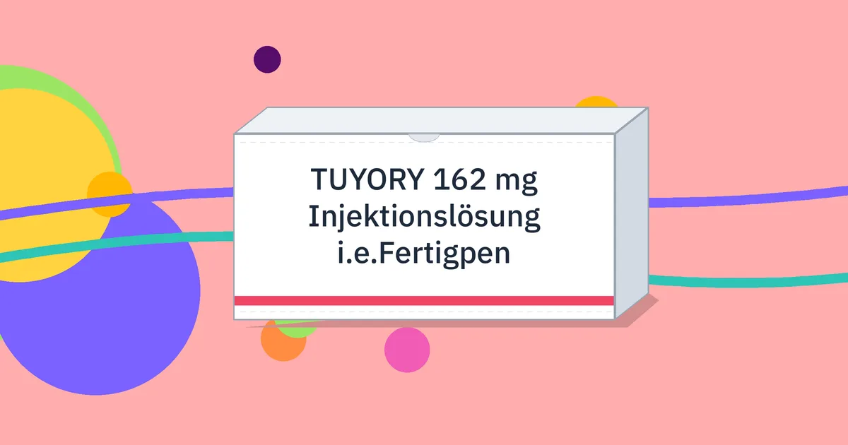 Symbolbild: Packung mit der Aufschrift TUYORY 162 mg Injektionslösung i.e.Fertigpen (PZN 20634706) – Verfügbarkeit und Bezug in Apotheken in Frankfurt am Main