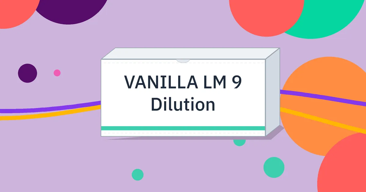 Symbolbild: Packung mit der Aufschrift VANILLA LM 9 Dilution (PZN 13263480) – Verfügbarkeit und Bezug in Apotheken in Frankfurt am Main
