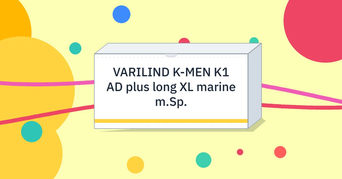 Symbolbild: Packung mit der Aufschrift VARILIND K-MEN K1 AD plus long XL marine m.Sp. (PZN 20569096) – Verfügbarkeit und Bezug in Apotheken in Frankfurt am Main