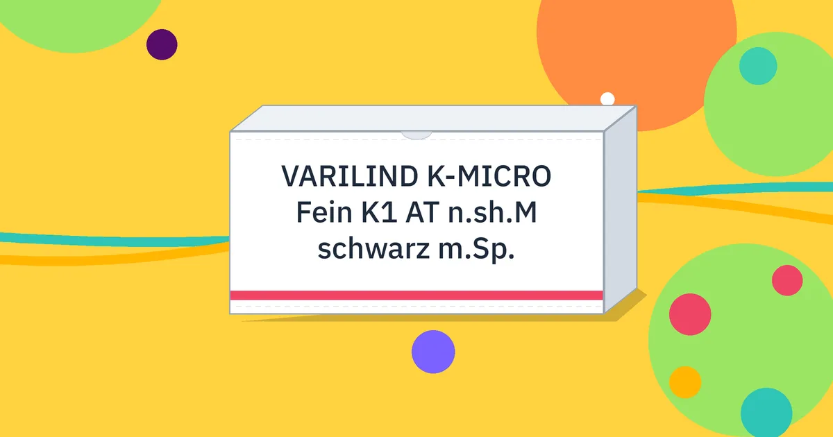Symbolbild: Packung mit der Aufschrift VARILIND K-MICRO Fein K1 AT n.sh.M schwarz m.Sp. (PZN 20552345) – Verfügbarkeit und Bezug in Apotheken in Frankfurt am Main