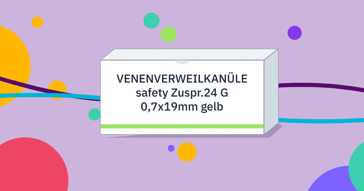 Symbolbild: Packung mit der Aufschrift VENENVERWEILKANÜLE safety Zuspr.24 G 0,7x19mm gelb (PZN 18717744) – Verfügbarkeit und Bezug in Apotheken in Frankfurt am Main