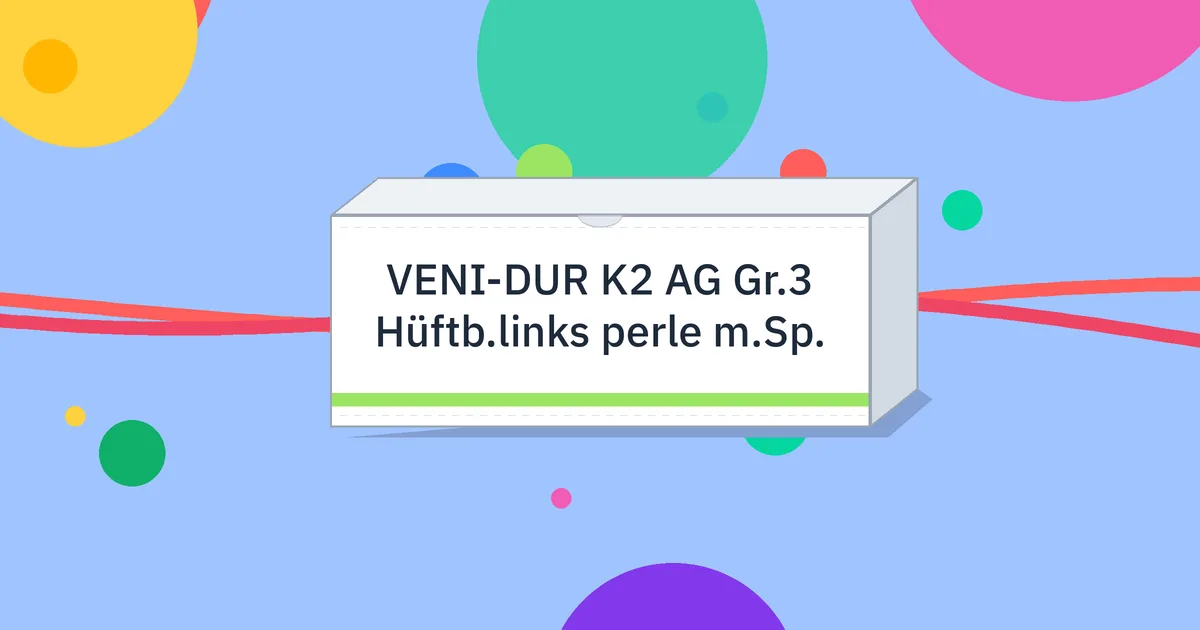 Symbolbild: Packung mit der Aufschrift VENI-DUR K2 AG Gr.3 Hüftb.links perle m.Sp. (PZN 03248137) – Verfügbarkeit und Bezug in Apotheken in Frankfurt am Main