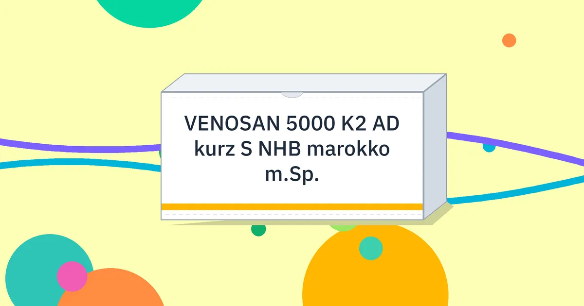 Symbolbild: Packung mit der Aufschrift VENOSAN 5000 K2 AD kurz S NHB marokko m.Sp. (PZN 14431867) – Verfügbarkeit und Bezug in Apotheken in Frankfurt am Main