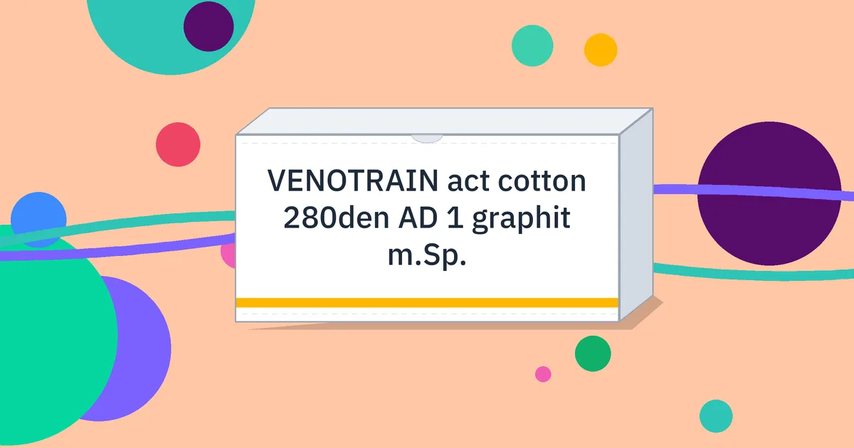 Symbolbild: Packung mit der Aufschrift VENOTRAIN act cotton 280den AD 1 graphit m.Sp. (PZN 16209676) – Verfügbarkeit und Bezug in Apotheken in Frankfurt am Main