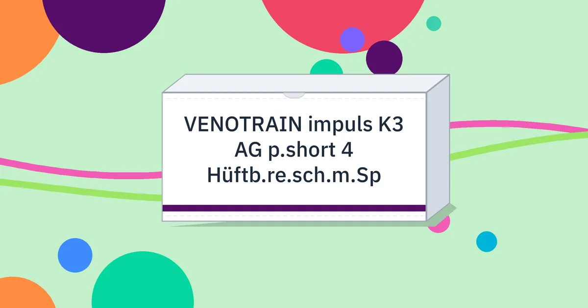 Symbolbild: Packung mit der Aufschrift VENOTRAIN impuls K3 AG p.short 4 Hüftb.re.sch.m.Sp (PZN 10293954) – Verfügbarkeit und Bezug in Apotheken in Frankfurt am Main