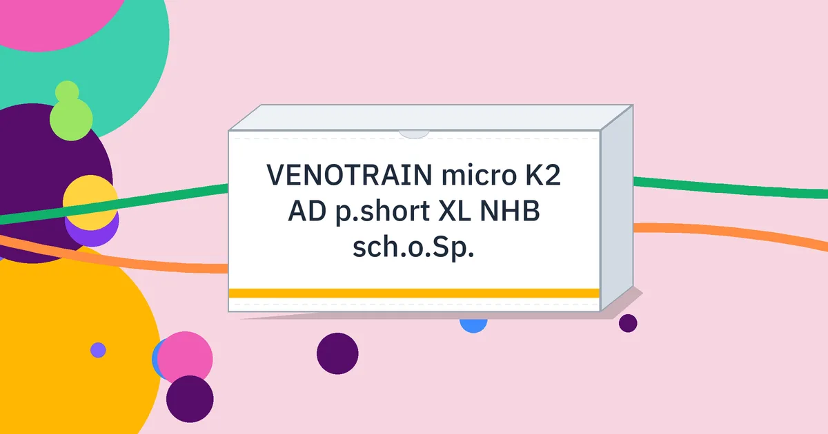 Symbolbild: Packung mit der Aufschrift VENOTRAIN micro K2 AD p.short XL NHB sch.o.Sp. (PZN 09388098) – Verfügbarkeit und Bezug in Apotheken in Frankfurt am Main