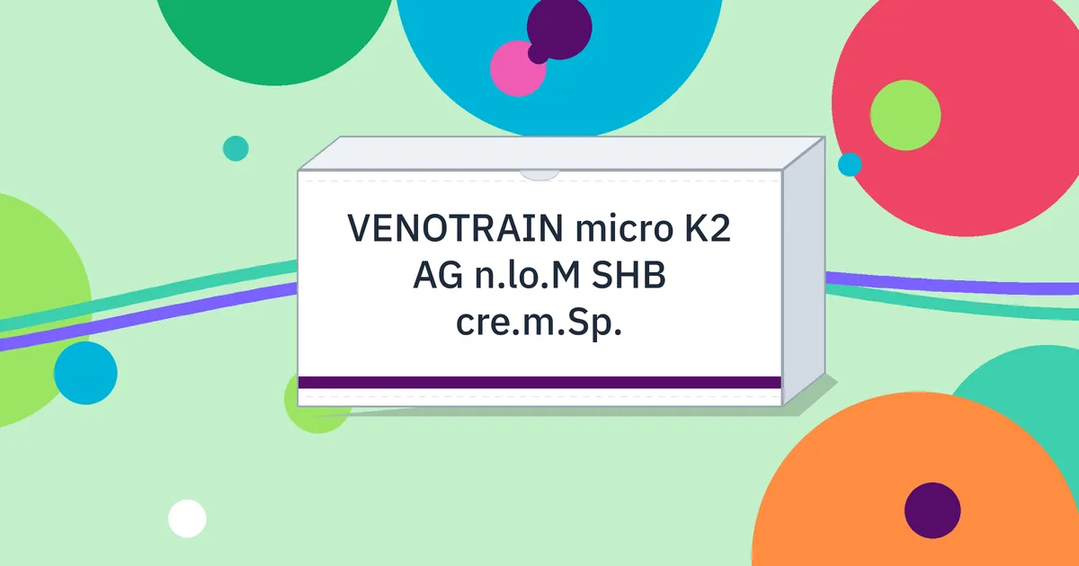 Symbolbild: Packung mit der Aufschrift VENOTRAIN micro K2 AG n.lo.M SHB cre.m.Sp. (PZN 00416628) – Verfügbarkeit und Bezug in Apotheken in Frankfurt am Main