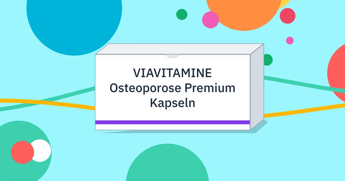 Symbolbild: Packung mit der Aufschrift VIAVITAMINE Osteoporose Premium Kapseln (PZN 08400288) – Verfügbarkeit und Bezug in Apotheken in Frankfurt am Main