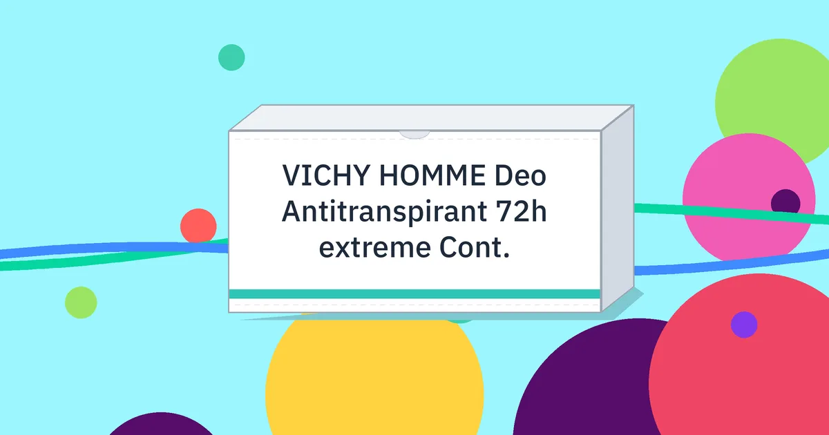 Symbolbild: Packung mit der Aufschrift VICHY HOMME Deo Antitranspirant 72h extreme Cont. (PZN 06474845) – Verfügbarkeit und Bezug in Apotheken in Frankfurt am Main