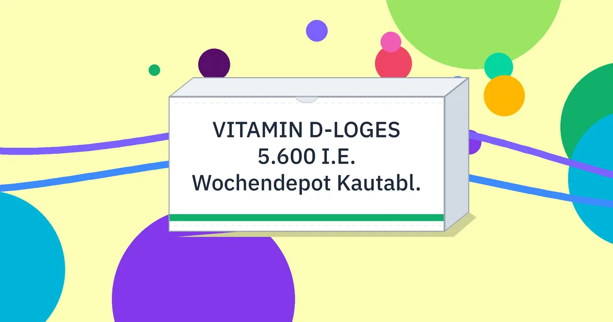 Symbolbild: Packung mit der Aufschrift VITAMIN D-LOGES 5.600 I.E. Wochendepot Kautabl. (PZN 10073678) – Verfügbarkeit und Bezug in Apotheken in Frankfurt am Main