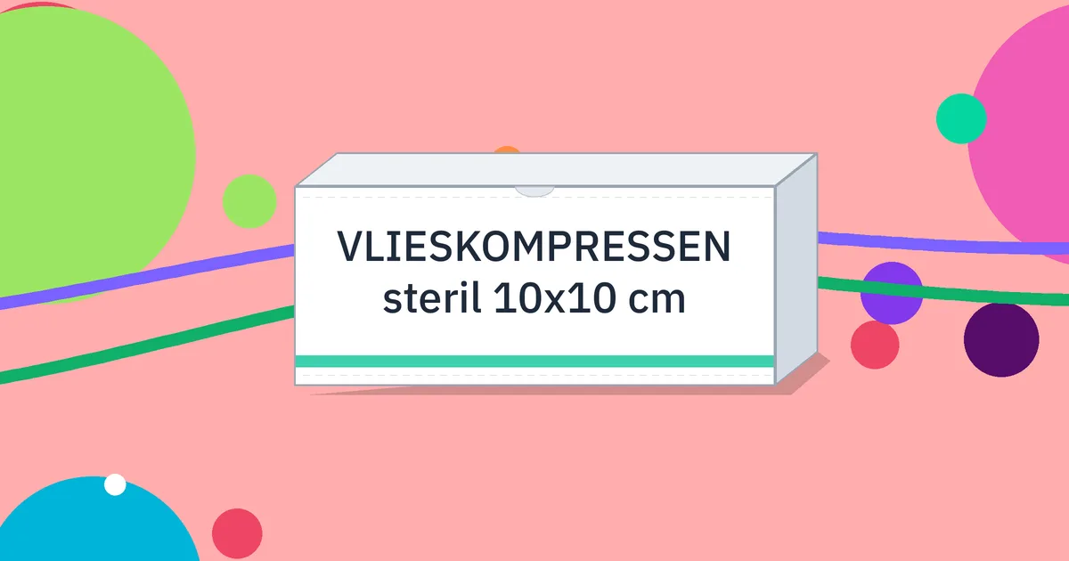 Symbolbild: Packung mit der Aufschrift VLIESKOMPRESSEN steril 10x10 cm (PZN 07622851) – Verfügbarkeit und Bezug in Apotheken in Frankfurt am Main