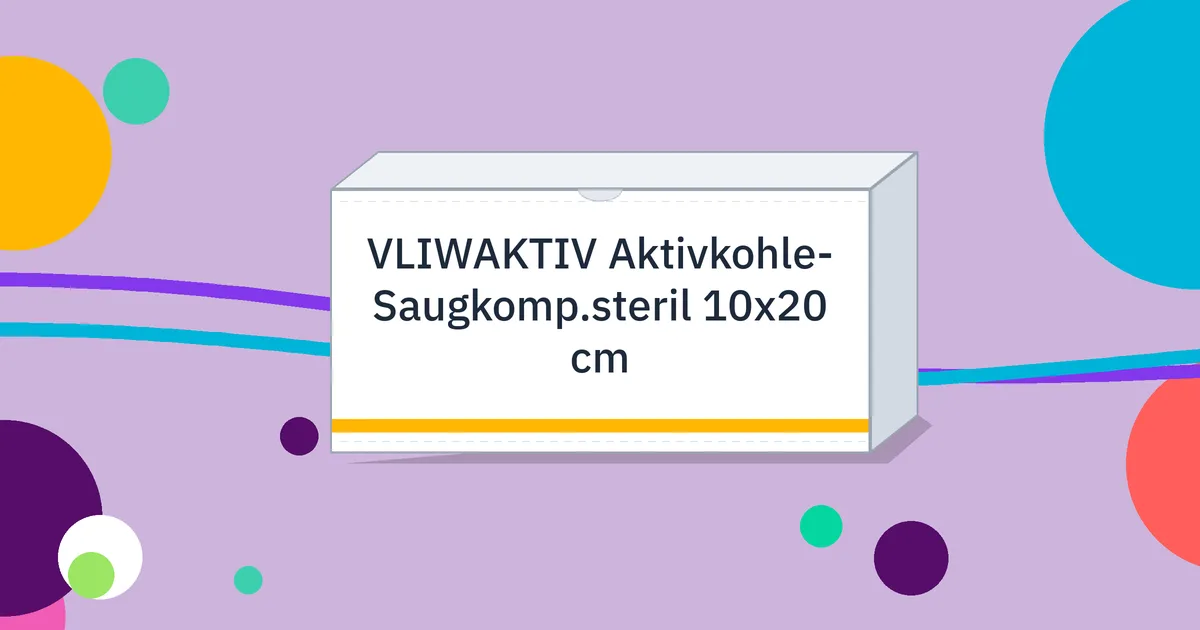 Symbolbild: Packung mit der Aufschrift VLIWAKTIV Aktivkohle-Saugkomp.steril 10x20 cm (PZN 18268335) – Verfügbarkeit und Bezug in Apotheken in Frankfurt am Main