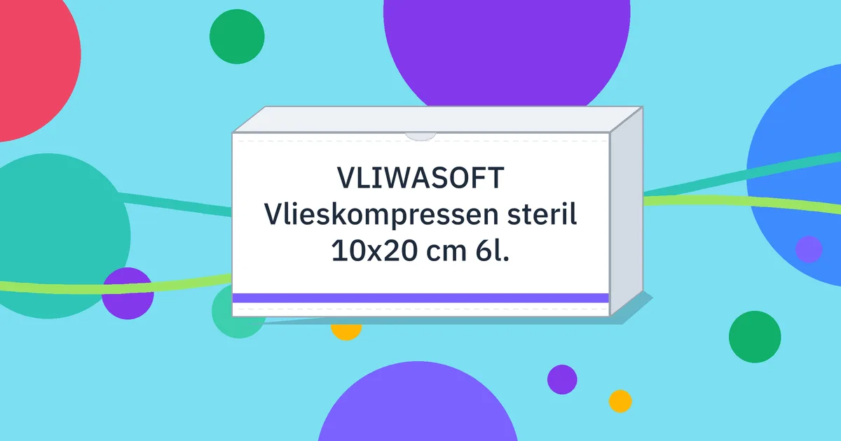 Symbolbild: Packung mit der Aufschrift VLIWASOFT Vlieskompressen steril 10x20 cm 6l. (PZN 19280663) – Verfügbarkeit und Bezug in Apotheken in Frankfurt am Main