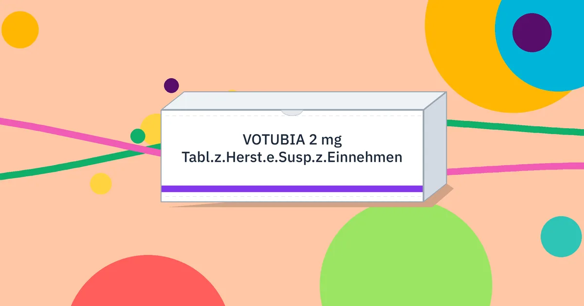 Symbolbild: Packung mit der Aufschrift VOTUBIA 2 mg Tabl.z.Herst.e.Susp.z.Einnehmen (PZN 10200183) – Verfügbarkeit und Bezug in Apotheken in Frankfurt am Main