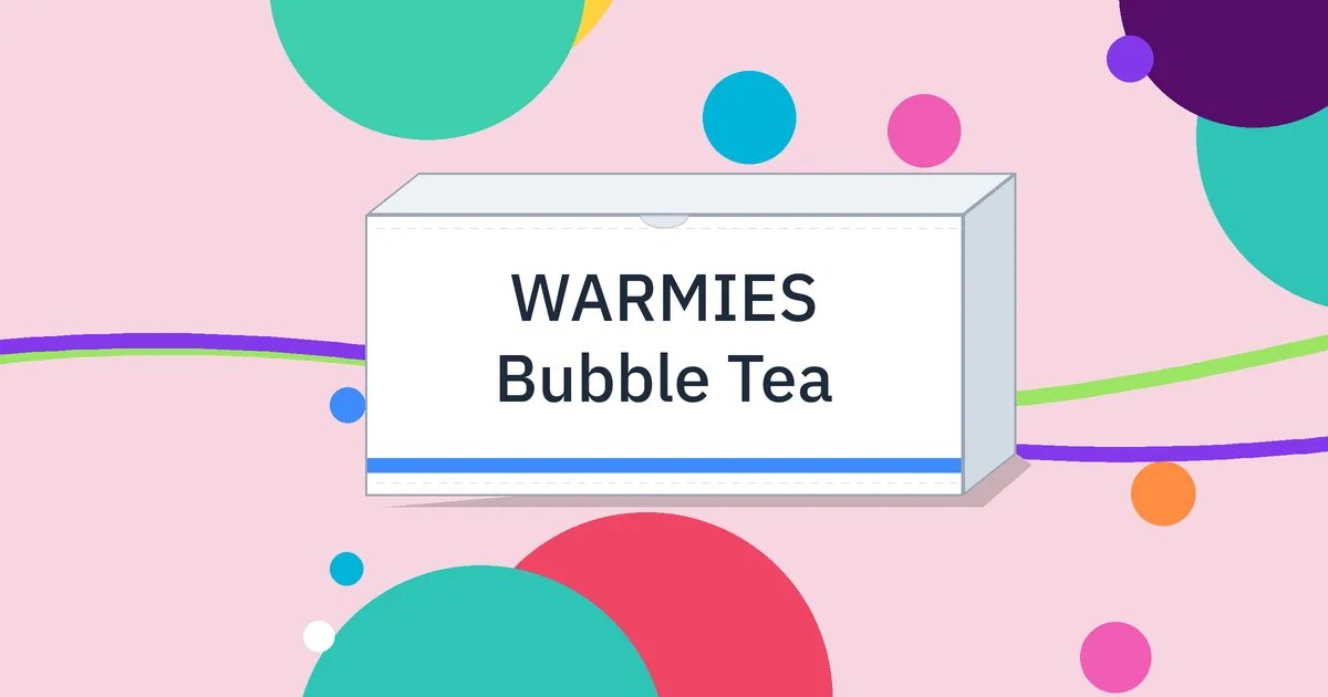 Symbolbild: Packung mit der Aufschrift WARMIES Bubble Tea (PZN 19277810) – Verfügbarkeit und Bezug in Apotheken in Frankfurt am Main