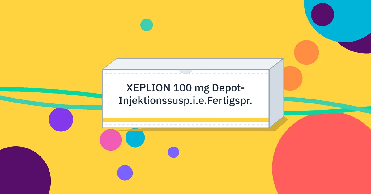 Symbolbild: Packung mit der Aufschrift XEPLION 100 mg Depot-Injektionssusp.i.e.Fertigspr. (PZN 18783770) – Verfügbarkeit und Bezug in Apotheken in Frankfurt am Main