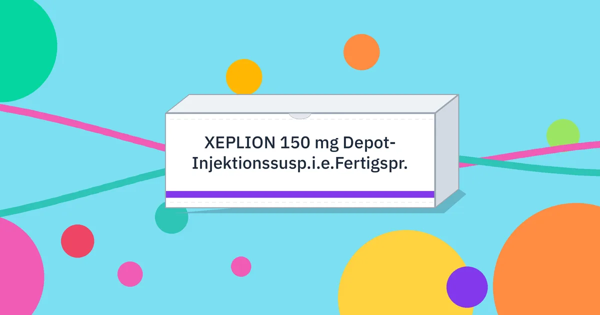 Symbolbild: Packung mit der Aufschrift XEPLION 150 mg Depot-Injektionssusp.i.e.Fertigspr. (PZN 09099081) – Verfügbarkeit und Bezug in Apotheken in Frankfurt am Main