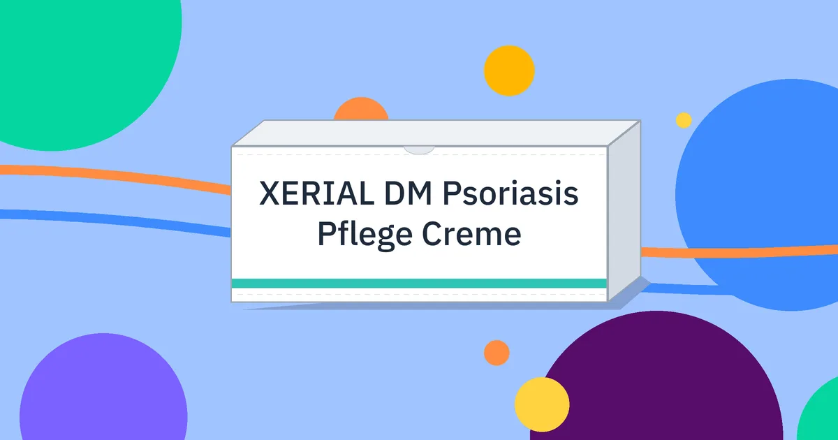 Symbolbild: Packung mit der Aufschrift XERIAL DM Psoriasis Pflege Creme (PZN 20788817) – Verfügbarkeit und Bezug in Apotheken in Frankfurt am Main