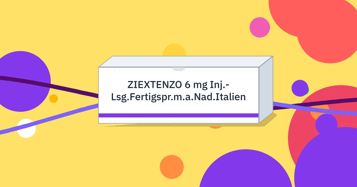 Symbolbild: Packung mit der Aufschrift ZIEXTENZO 6 mg Inj.-Lsg.Fertigspr.m.a.Nad.Italien (PZN 20770409) – Verfügbarkeit und Bezug in Apotheken in Frankfurt am Main
