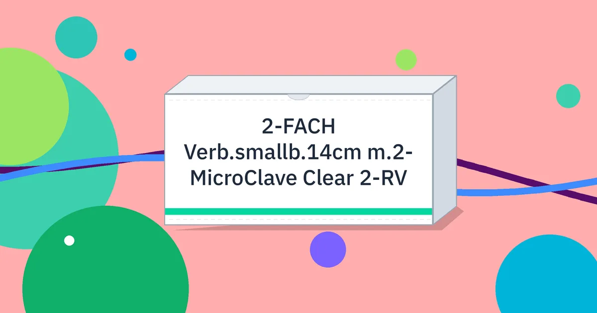 Symbolbild: Packung mit der Aufschrift 2-FACH Verb.smallb.14cm m.2-MicroClave Clear 2-RV (PZN 19514730) – Verfügbarkeit und Bezug in Apotheken in Frankfurt am Main