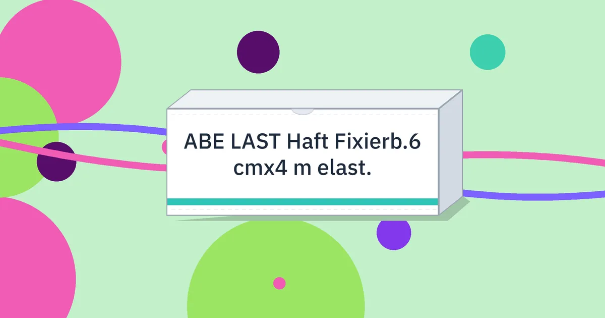 Symbolbild: Packung mit der Aufschrift ABE LAST Haft Fixierb.6 cmx4 m elast. (PZN 07198436) – Verfügbarkeit und Bezug in Apotheken in Frankfurt am Main