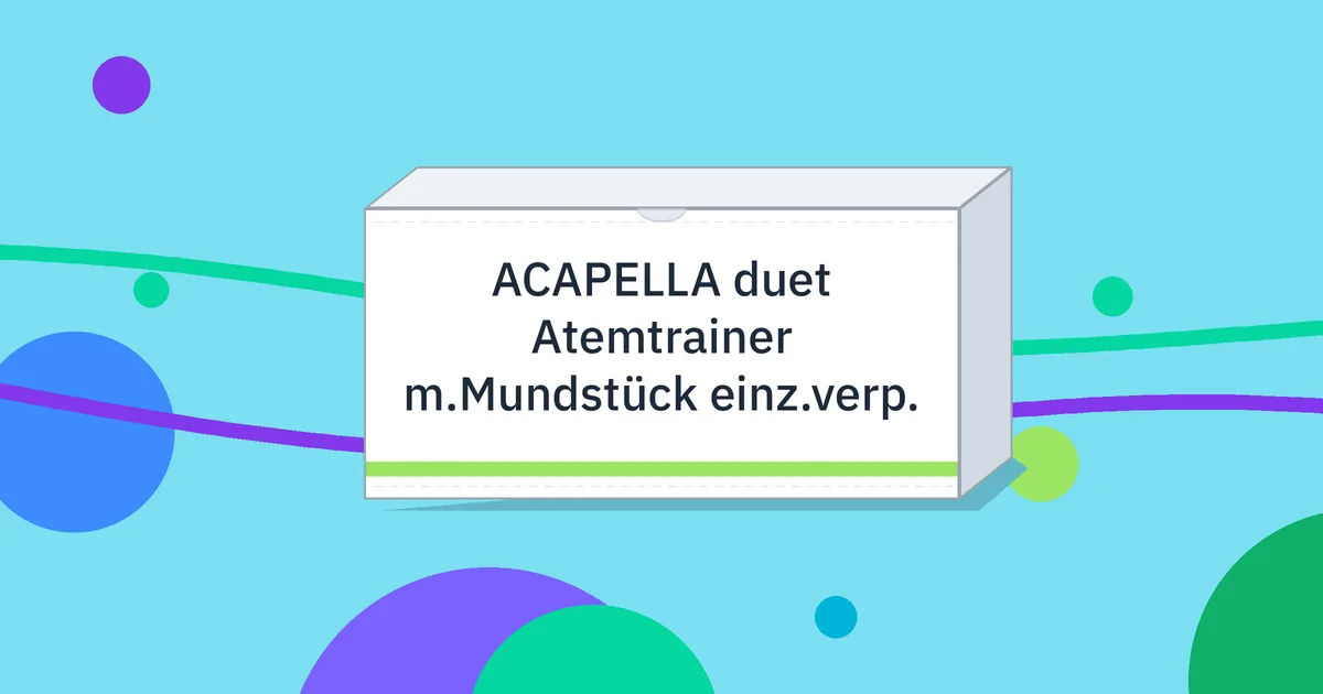 Symbolbild: Packung mit der Aufschrift ACAPELLA duet Atemtrainer m.Mundstück einz.verp. (PZN 12387607) – Verfügbarkeit und Bezug in Apotheken in Frankfurt am Main