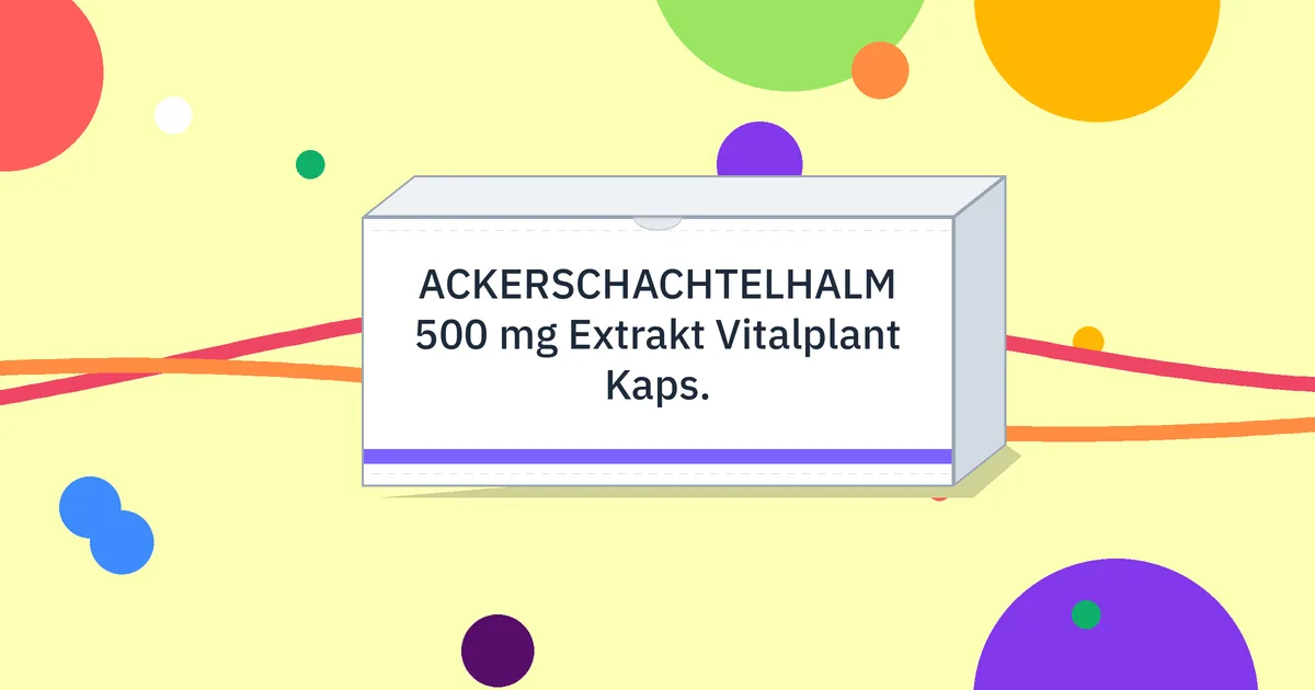 Symbolbild: Packung mit der Aufschrift ACKERSCHACHTELHALM 500 mg Extrakt Vitalplant Kaps. (PZN 12503893) – Verfügbarkeit und Bezug in Apotheken in Frankfurt am Main