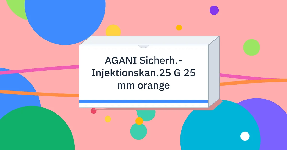 Symbolbild: Packung mit der Aufschrift AGANI Sicherh.-Injektionskan.25 G 25 mm orange (PZN 17630484) – Verfügbarkeit und Bezug in Apotheken in Frankfurt am Main