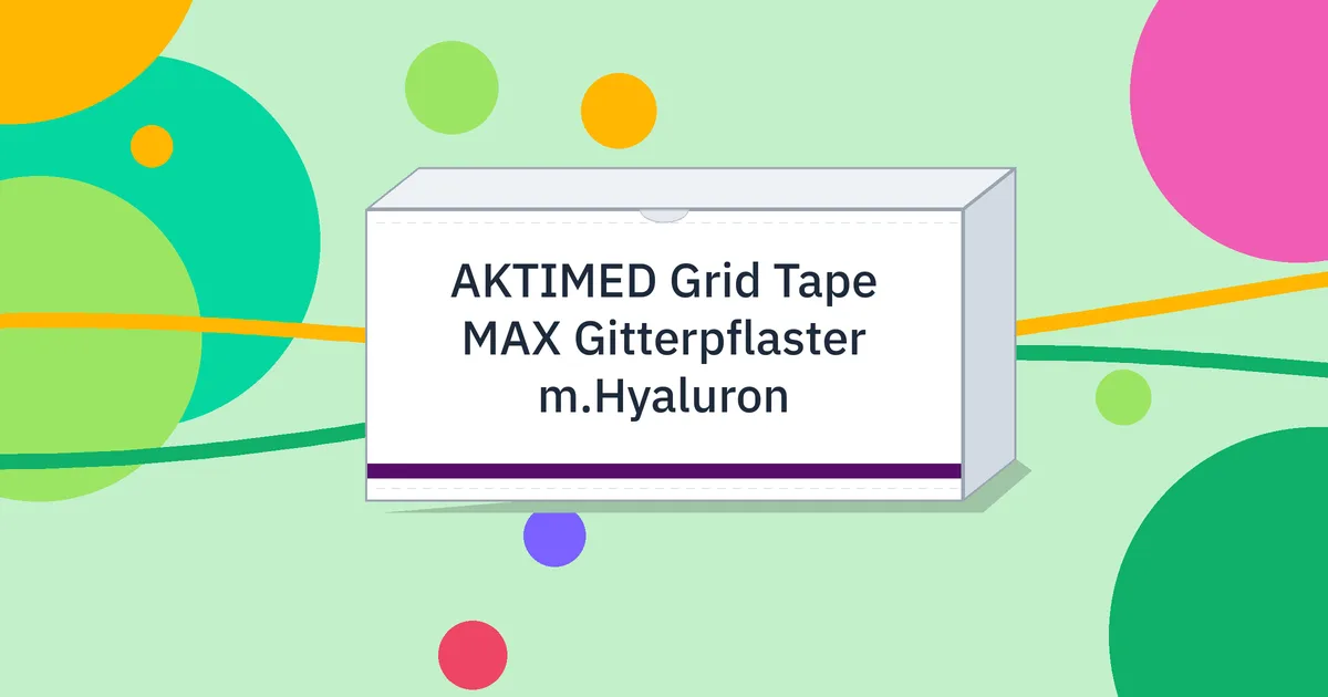 Symbolbild: Packung mit der Aufschrift AKTIMED Grid Tape MAX Gitterpflaster m.Hyaluron (PZN 16925941) – Verfügbarkeit und Bezug in Apotheken in Frankfurt am Main