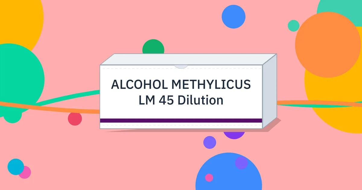 Symbolbild: Packung mit der Aufschrift ALCOHOL METHYLICUS LM 45 Dilution (PZN 13309472) – Verfügbarkeit und Bezug in Apotheken in Frankfurt am Main