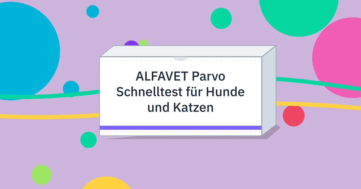 Symbolbild: Packung mit der Aufschrift ALFAVET Parvo Schnelltest für Hunde und Katzen (PZN 18826114) – Verfügbarkeit und Bezug in Apotheken in Frankfurt am Main