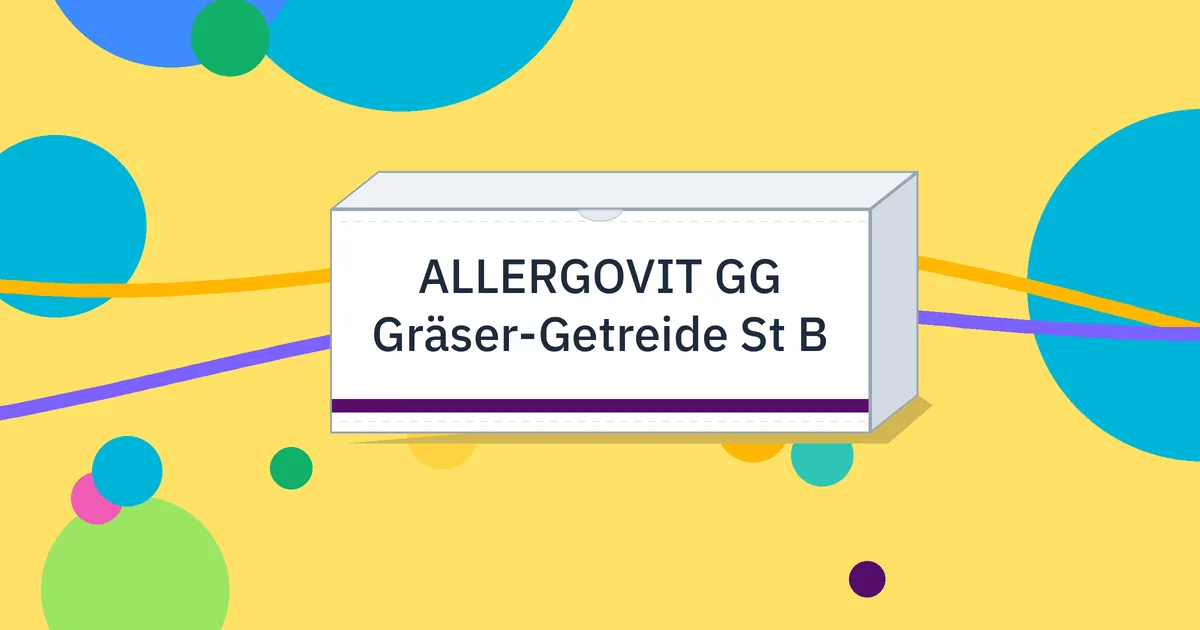 Symbolbild: Packung mit der Aufschrift ALLERGOVIT GG Gräser-Getreide St B (PZN 15741452) – Verfügbarkeit und Bezug in Apotheken in Frankfurt am Main