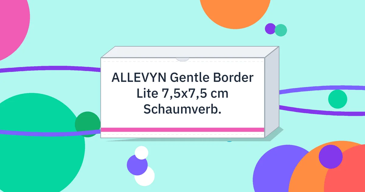 Symbolbild: Packung mit der Aufschrift ALLEVYN Gentle Border Lite 7,5x7,5 cm Schaumverb. (PZN 10054095) – Verfügbarkeit und Bezug in Apotheken in Frankfurt am Main