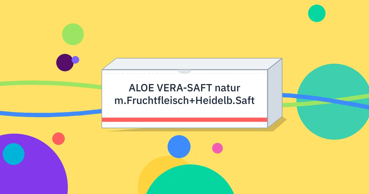 Symbolbild: Packung mit der Aufschrift ALOE VERA-SAFT natur m.Fruchtfleisch+Heidelb.Saft (PZN 13890745) – Verfügbarkeit und Bezug in Apotheken in Frankfurt am Main