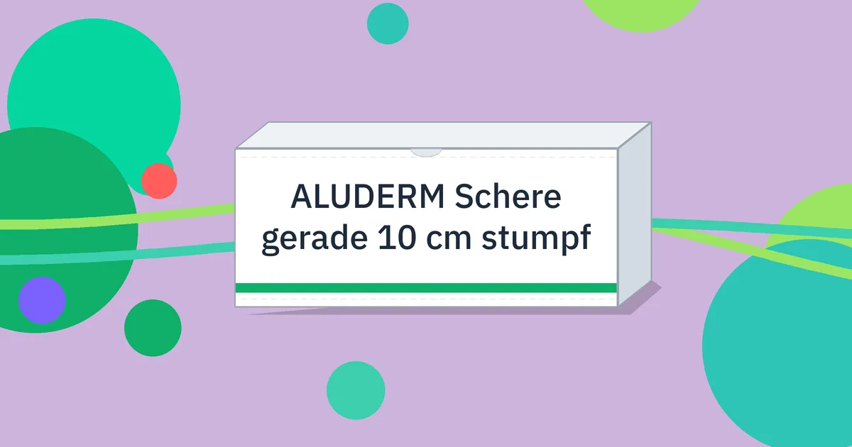 Symbolbild: Packung mit der Aufschrift ALUDERM Schere gerade 10 cm stumpf (PZN 19772886) – Verfügbarkeit und Bezug in Apotheken in Frankfurt am Main