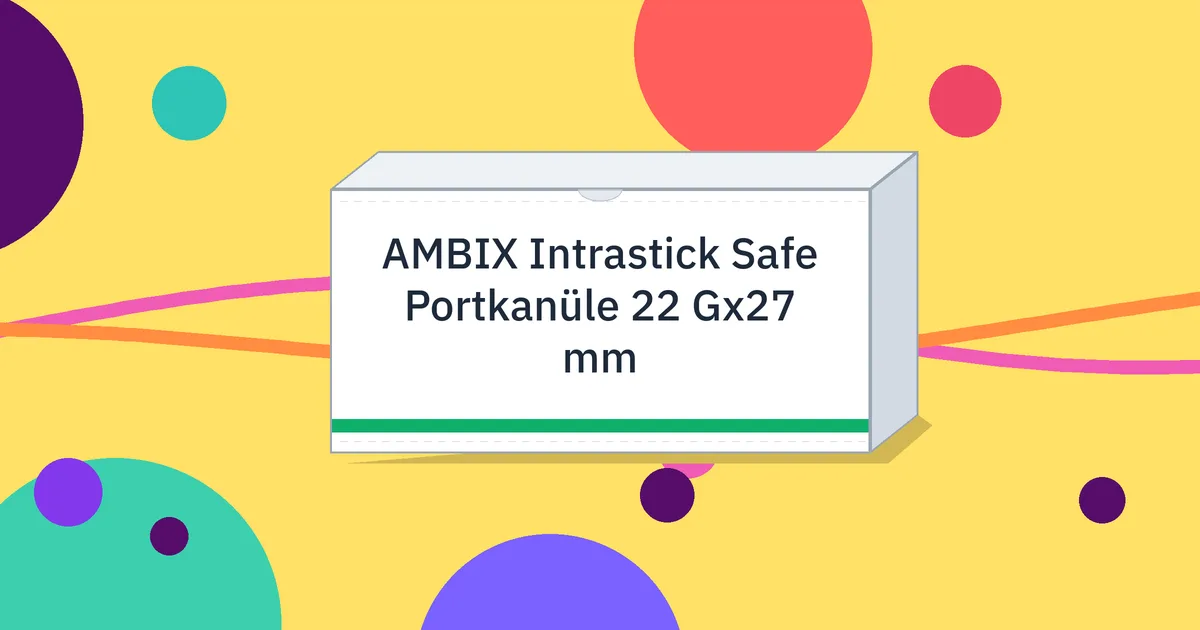 Symbolbild: Packung mit der Aufschrift AMBIX Intrastick Safe Portkanüle 22 Gx27 mm (PZN 14286709) – Verfügbarkeit und Bezug in Apotheken in Frankfurt am Main
