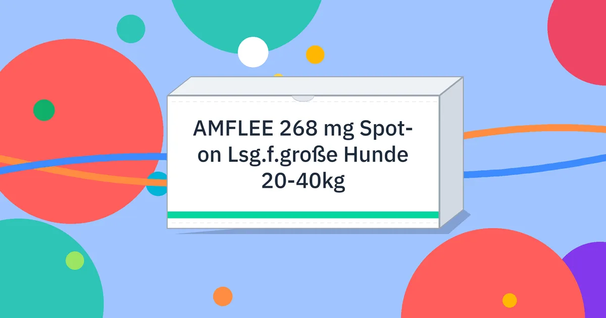 Symbolbild: Packung mit der Aufschrift AMFLEE 268 mg Spot-on Lsg.f.große Hunde 20-40kg (PZN 11099846) – Verfügbarkeit und Bezug in Apotheken in Frankfurt am Main